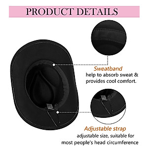 Classic Western Cowboy Hat for Women and Men Roll Up Wide Brim Felt Fedora Hats Cowgirl Hat with Belt Buckle Black