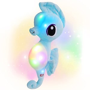 Athoinsu Light up Seahorse Stuffed Animals LED Soft Ocean Life Plush Toy with Night Light Bedtime Pal Children's Day Birthday Gifts for Toddler Kids, 8'' (Blue)