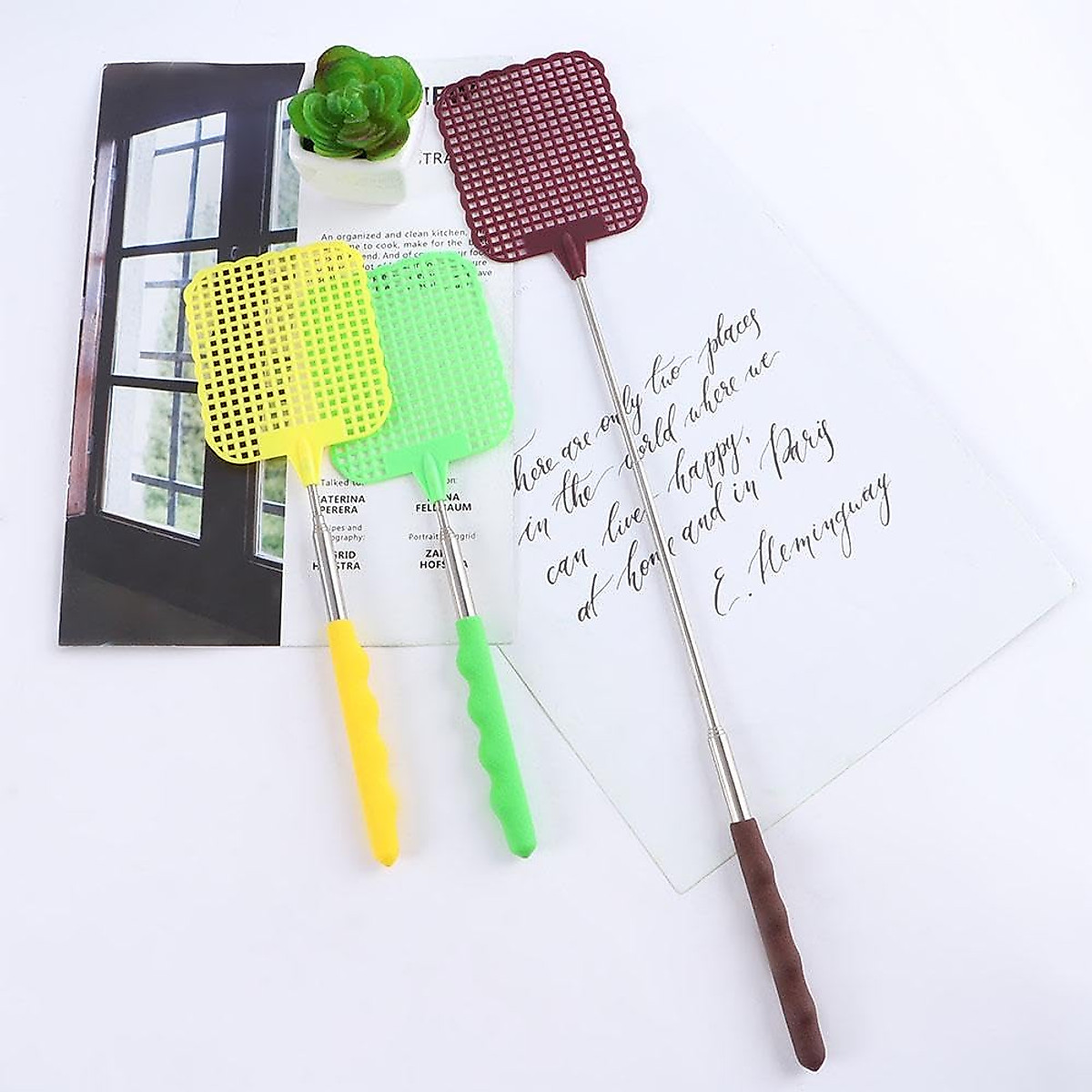 Telescopic Fly Swatters, Plastic Fly Swatter Heavy Duty Set, Extendable Flapper, Extendable Fly Swatter(Black)