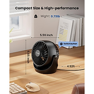 Gaiatop Air Circulator Fan, Portable Desk Fan Table Fan Dorm Fan, 5-Inch Small Fan 3 Speed with 360° Adjustable Tilt Energy-Saving Quiet Fan for Home, Office, Bedside, Bedroom, Bathroom