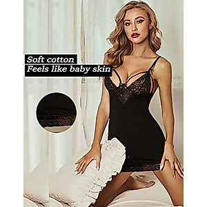 Avidlove Women Chemises Lingerie Lace Babydoll Sleepwear Sexy Full Slips Mini Dress Black X-Large