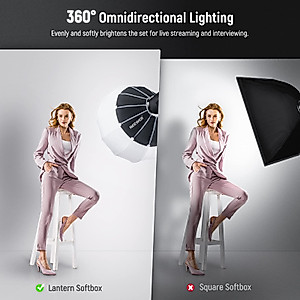 NEEWER 26"/65cm Lantern Softbox One Step Quick Release, 360° Light Diffuser with Skirt, Bowens Mount for Video Light CB60 CB100 CB150 Compatible with Aputure Light 600d Amaran 60x Godox SL60W, NS65L