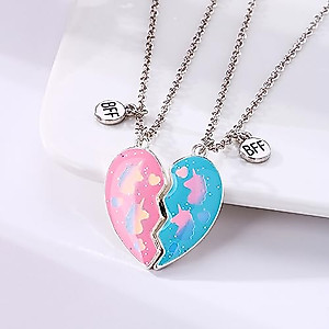 DOYYCA Best Friend Necklace Gifts Friendship Necklace Magnetic Matching Unicorn Heart BFF Necklace for 2 Girls (Blue Pink Unicorn)