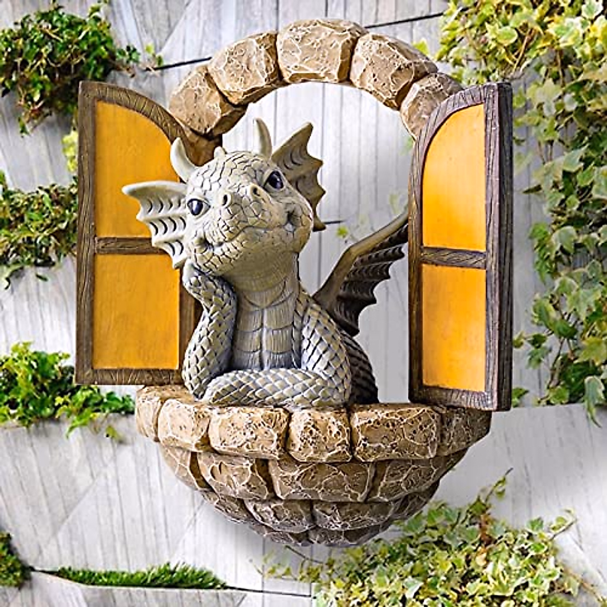 Dnoifne Lovely Courtyard Dragon Sculpture, Outdoor Window Dragon Statue, Dragon Garden Statues, Resin Garden Dragon Statue, Outdoor Dragon Ornaments, Outdoor Garden Dragon Decor Statue