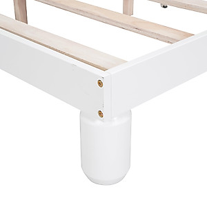 Rhomtree Twin Bed Frame with Bear Ears Shaped Headboard and LED,Wood Twin Size Platform Bed Frames with Headboard for Boy Girl Kids,No Box Spring Needed(White, Twin)