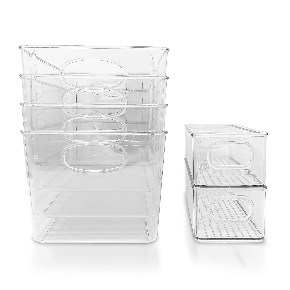 RedSodium Pantry Organization and Storage Container Bins for Kitchen, Laundry, Refrigerator, Freezer. Durable Heavy Duty Clear Plastic with Handles - 6 Pack