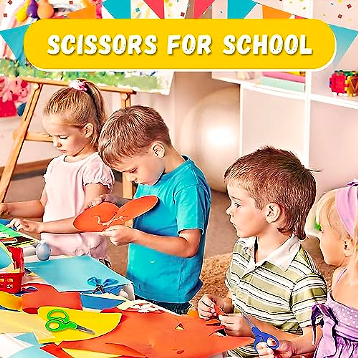 5" Kids Scissors, 6 Pack Blunt Tip Small Scissors Stainless Steel Safety Scissors, Comfort Grip Toddler Scissors for School Kids Classroom Children Craft Paper, School Supplies for Kids