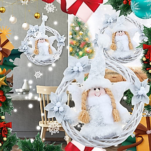 QAZIUY Christmas Wood Hanging Ornaments Ornaments for Crafts White Angel Wreath Rattan Ring Door Hanging Christmas Tree Pendant Christmas Decoration Arrangement Props Gift for Xmas Tree Holiday Party