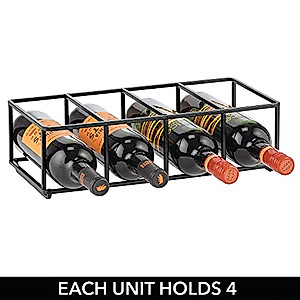 mDesign Stackable, Metal Geometric Free-Standing Water Bottle and Wine Rack Storage Organizer for Kitchen Countertops, Pantry, Fridge - Holds 8 Bottles - 2 Pack - Matte Black