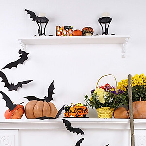 Blulu 3 Happy Halloween Table Decorations, Pumpkin Table Centerpieces Boo Sign Wooden Candy Day for Halloween Party Dinner Coffee Table Topper Tier Tray Room Decor, 7.87 x 4.72 Inch