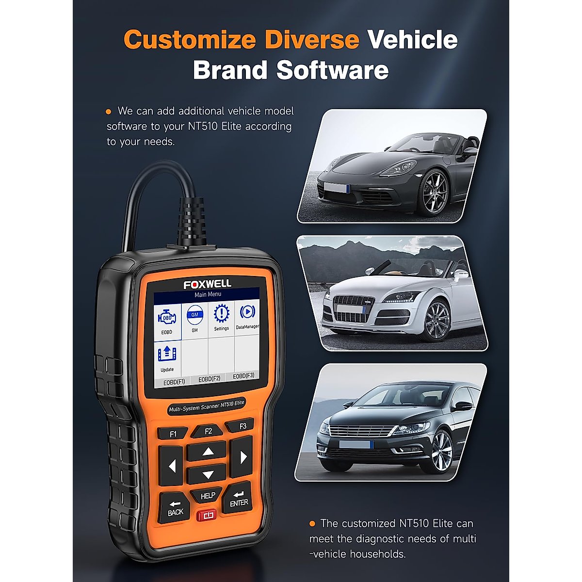 FOXWELL NT510 Elite fit for Honda/Acura Diagnostic Scanner, Full System OBD2 Scan Tool Car Code Reader, Bi-Directional Control All Service ABS Bleed Crankshaft Relearn Throttle TPS TPMS EPB Oil Reset