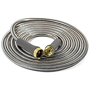 Short Stainless Steel Garden Hose 10 Ft – Lightweight Flexible Metal Garden Hose - Thorn Proof Steel Metal Water Hose with Solid Fittings for Garden, Outdoor Use (10ft)