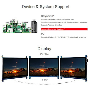 waveshare [Latest Version] Raspberry Pi 4 Display 7inch Capacitive Touch Screen LCD Monitor for Raspberry Pi 400 4 3 Model B Supports All Versions of Raspberry Pi Windows Capacitive