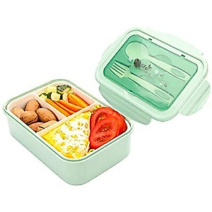Bento Box, Lunch Box for Kids Adults, 3 Compartment Bento Lunch container, Food Storage Container Boxes, BPA Free On-the-Go Meal Prep Containers, Microwave/Dishwasher/Freezer Safe (Green)