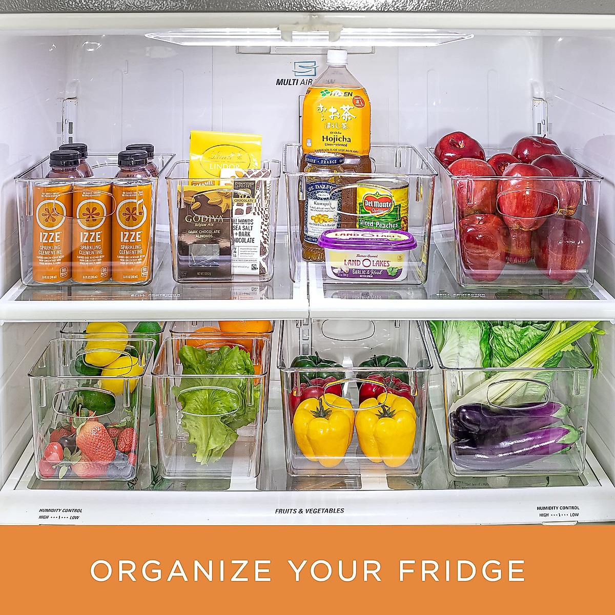 Sorbus Clear Plastic Storage Bins - Fridge Organization and Storage Solution, Acrylic Kitchen Cabinet and Pantry Organizer, Fridge Organizer Bins in 3 Sizes (6 Pack: 2 Small, 2 Medium, 2 Large)