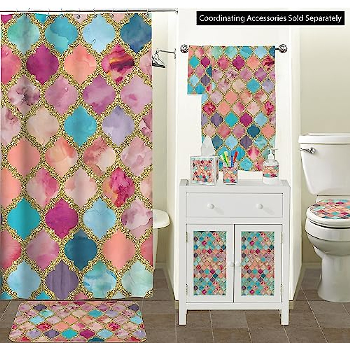 RNK Shops Glitter Moroccan Watercolor Waste Basket - Double Sided (White)