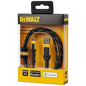 DEWALT Reinforced Braided Cable for Micro-USB, Micro-USB Cable, USB to Micro-USB Cable, Android Charger Cord, Phone Charger Android, Micro USB Cable 4ft