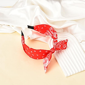 Red Boho Paisley Bandana Hair Bands with Knotted Bow and Rabbit Ear Headbands for Women and Girls - Non-Slip Headbands