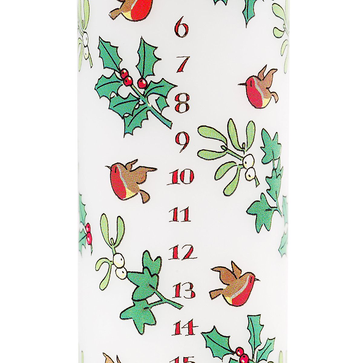 Alison Gardiner Christmas Advent Candle 'Holly and Ivy' Wax Pillar 50 Hours Burn Time Made in England