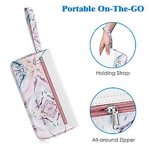 Fintie Carrying Case for Nintendo Switch OLED Model 7.0"/Switch 6.2" - Portable Travel Bag Protective Sleeve Pouch with Game Card Slots & Large Pocket for Switch and Accessories, Marble Pink