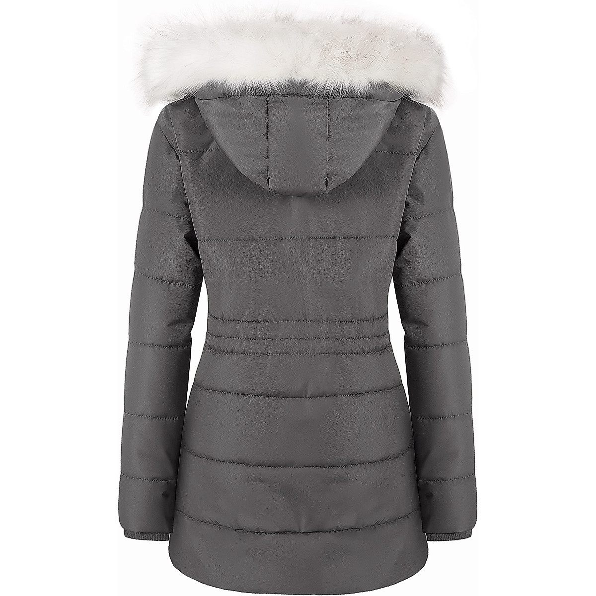 Chrisuno Women's Long Winter Puff Coat Insulated Water Resistant Parka With Detachable Hood XL Dark Grey