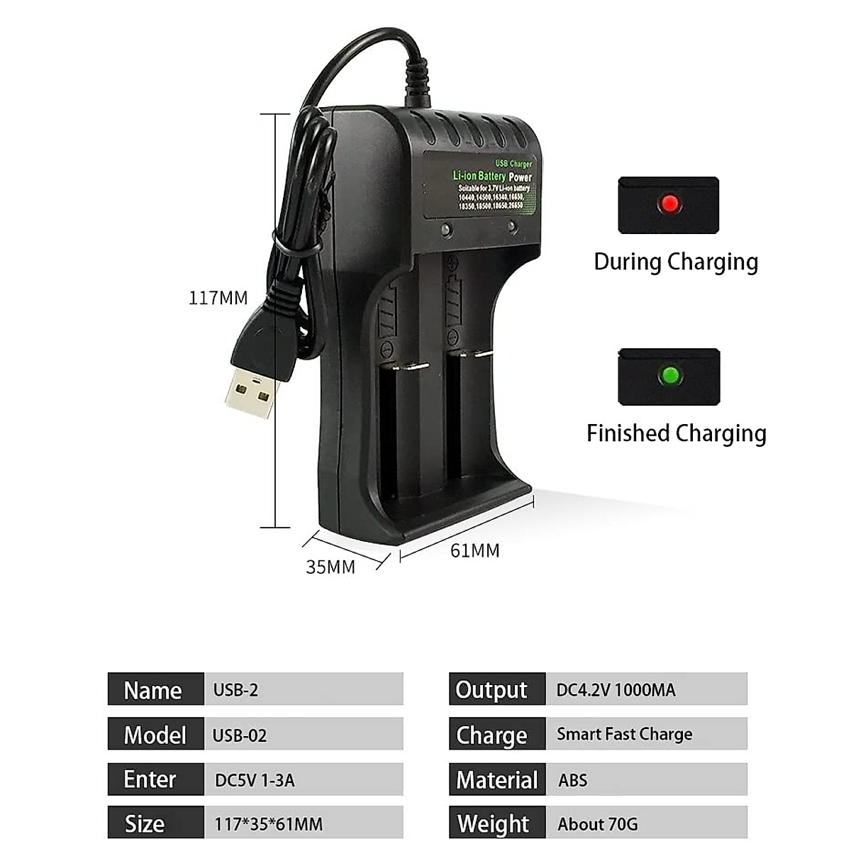 CBJJ 16340 Battery with Charger, 3.7V 16340 Rechargeable Battery 2800mAh High Capacity Batteries with 2 Bays Charger (4 Pack 16340 Batteries and Charger)