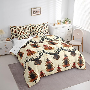 Feelyou Boys Girls Cute Deer Comforter Set with Sheets Queen Size, Deer Hunting 7 Pieces Bedding Sets Kids Antlers Bed in A Bag Boho Teens Bed Set Bedroom Decor