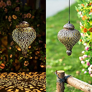 Twinkya Hanging Solar Lights Outdoor Decorative Garden Lights with Warm Light Metal Waterproof Boho Design, Outdoor Decorations for Patio Pathway Yard Garden Decor (1 Pack)