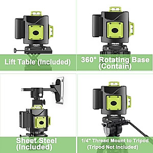 Laser Level, 16 Lines Laser Level 4x360° Self Leveling, 4D Green Cross Line Laser for Construction Tiling Picture Hanging, Green Laser Level Line Tool with 2 Rechargeable Battery and Magnetic Bracket