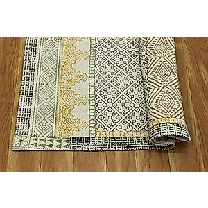 Casavani Indian Handmade Black, Brown Geometric Area Rug Boho Kilim Flat Weave Indoor Hall Room Decor Carpet Throw Rug Boho Rugs for Bedroom Living Room Balcony 6x8 Feet