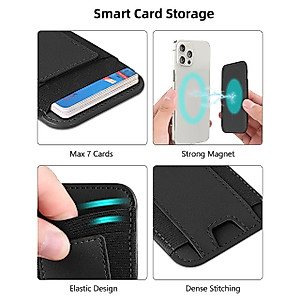 Upgraded for Magsafe Wallet, Strongest Magnetic Wallet, for iPhone Wallet Magsafe with 2 Card Slots, Magnetic Card Holder Wallet for iPhone 15/14/13/12 Series, Vegan Leather, Fit 7 Cards, Black