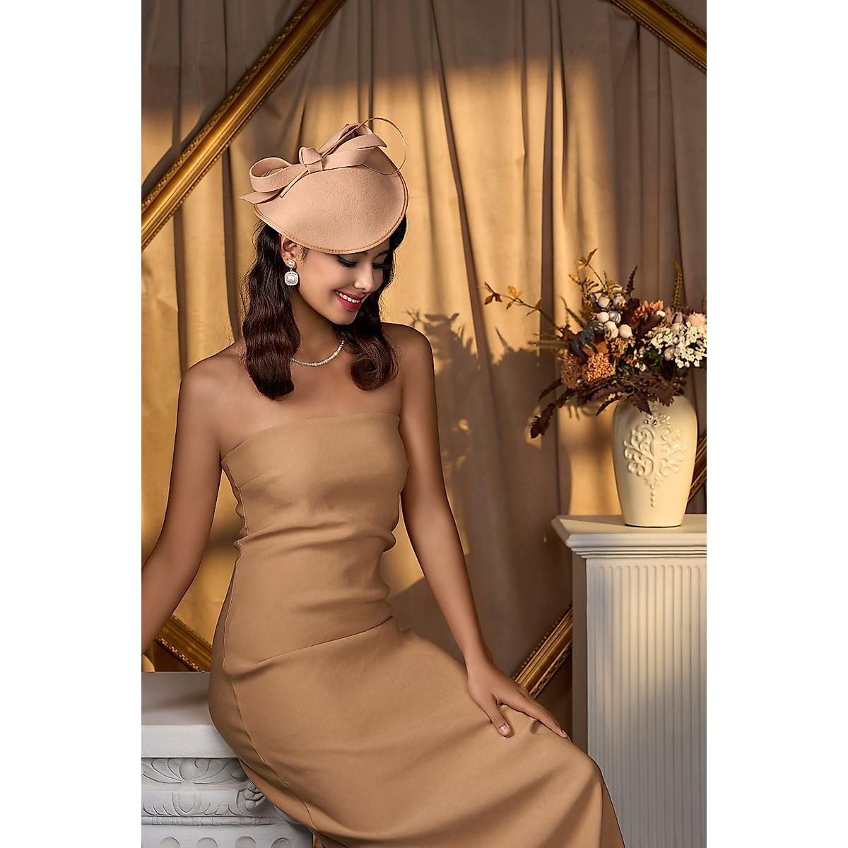 BABEYOND Derby Hats for Women – Kentucky Fascinators Tea Party Hats Headband Felt Large Fascinator for Wedding Camel