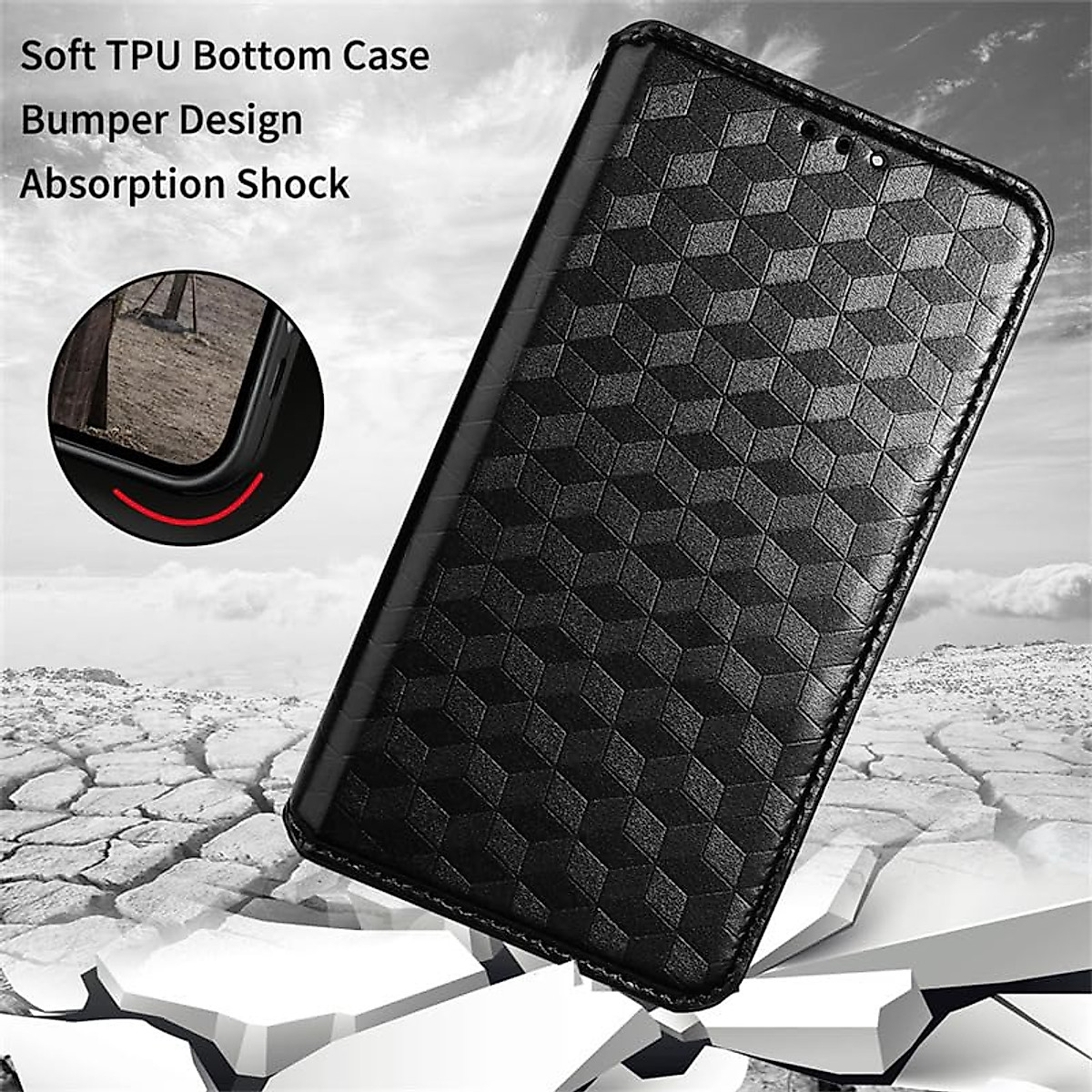 Compatible with Oppo Reno 6 Pro 5G Case,Compatible with Oppo Reno6 Pro 5G PEPM00 CPH2249 PU Leather Kickstand with Card Holders Flip Magnetic Closure Protection Phone Wallet Cover Black