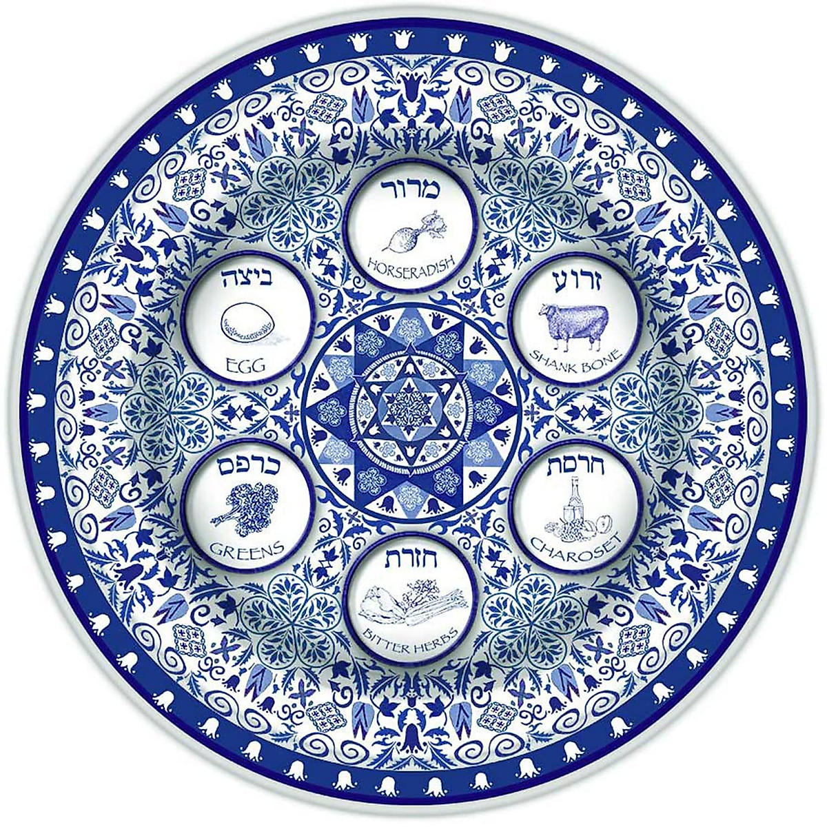 Aviv Judaica Prestigious Passover Seder Dinnerware Renaissance Set, Includes Round Porcelain Seder Plate, Square Matzo Tray, Silk Matza Cover & Afikoman Bag Magnificent Passover Decoration Dishware