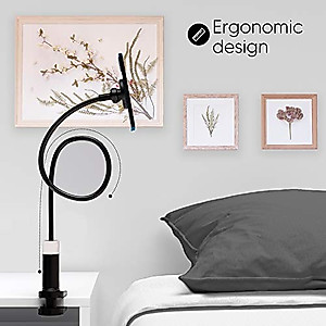 TALK WORKS Gooseneck Clip Mount Compatible w/iPhone 13/13 Pro/13 Pro Max/Mini, 14/14 Plus/14 Pro/14 Pro Max, 12, MagSafe Phone Cases - Magnetic Holder Stand Tabletop Clamp (Black)