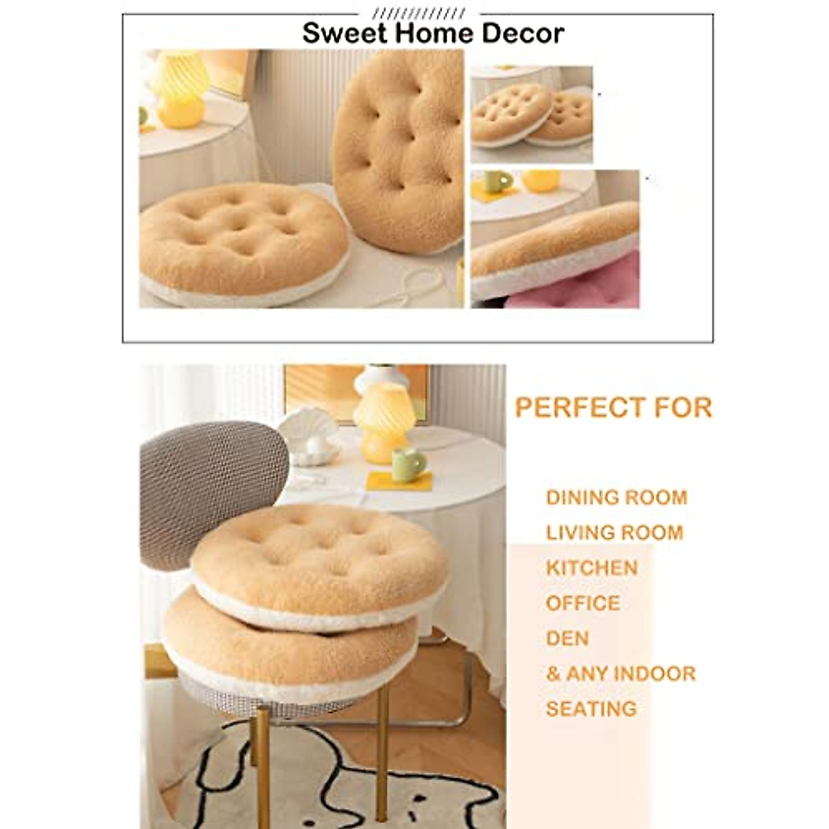 unlockgift Sherppa Round Chair Cushion 16 inch, Office Sedentary Butt Pillow, Decorative Seat Cushion for Rocking Chair,Couch,Bedroom,Car,Cream White