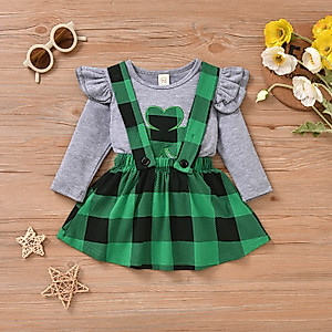 Toddler Baby Girls St Patrick's Day Outfits Suspender Skirt Shamrock Clover Dresses (Green, 3T)