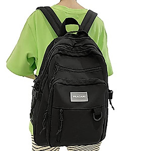 PRAGARI Kids Backpack for School Cute Aesthetic Black Backpack Girls Student Bookbag Women Travel Lightweight Book Bag