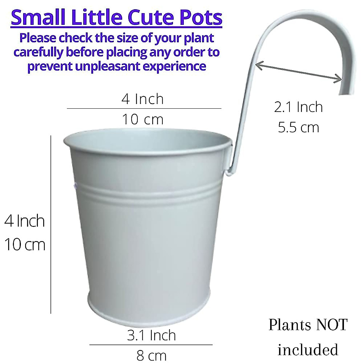 ShopLaLa Bundle - 4 Inch White Metal Flower Pots + Wooden Plant Holder, Vertical Garden Planter, Live Plant Wall System Outdoor Wall Mounted Planter, Hanging Herbs Planters, Green Wall Decoration