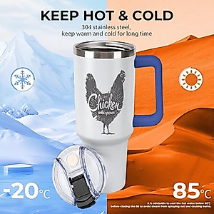 Chicken Whisperer 40oz Water Bottle Double Wall Insulated Tumbler with Handle Leakproof Travel Mug Deep Blue-style