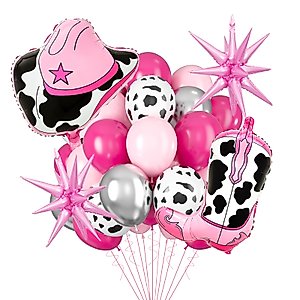 20Pcs Cowgirl Theme Party Decorations, Cow Print Balloons, Pink Star Balloons, Disco Cowgirl Party Decorations, Bachelorette Party Decorations for Western Theme Party Decorations