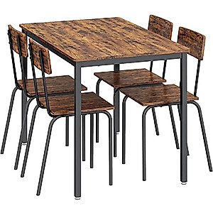 CUANBOZAM Metal and Wood Modern Dining Table Set for 4, Industrial Rectangle Kitchen Table and 4 Chairs for Dining Room Kitchen Dinette Breakfast Nook Small Space, Rustic Brown