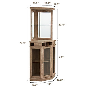 EROMMY Corner Bar, Home Liquor Storage Unit in High Density Board Finish with Built-in Wine Rack and Lower Cabinet, Hanging Stemware Rack, Burlywood