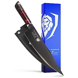 Dalstrong Chef Knife - 9.5 inch - Spartan Ghost Series - Premium American Forged S35VN Powdered Steel - Razor Sharp Kitchen Knife - Chef's Knife - Maple & Red Resin Handle - Sheath