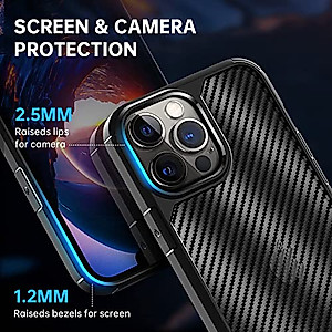 Facbiny Compatible with iPhone 13 Pro Max Case, Carbon Fiber Series [Military Grade Drop Tested], Anti Fingerprints & Scratch, Translucent Slim Fit Shockproof Phone Case 6.7", Black