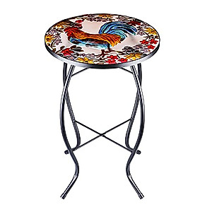 VCUTEKA Patio Side Table Outdoor Coffee Table Mosaic Accent Table Round Small End Table Bistro for Living Room Porch Balcony Backyard Garden Cock