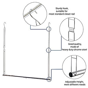 STORAGE MANIAC Hanging Closet Rod, Adjustable Width and Height Closet Hanging Organizer, Space-Saving Clothes Hanging Bar, Closet Extender Hanging Rod Double Closet Hanging Rod, 2 Pack Chrome