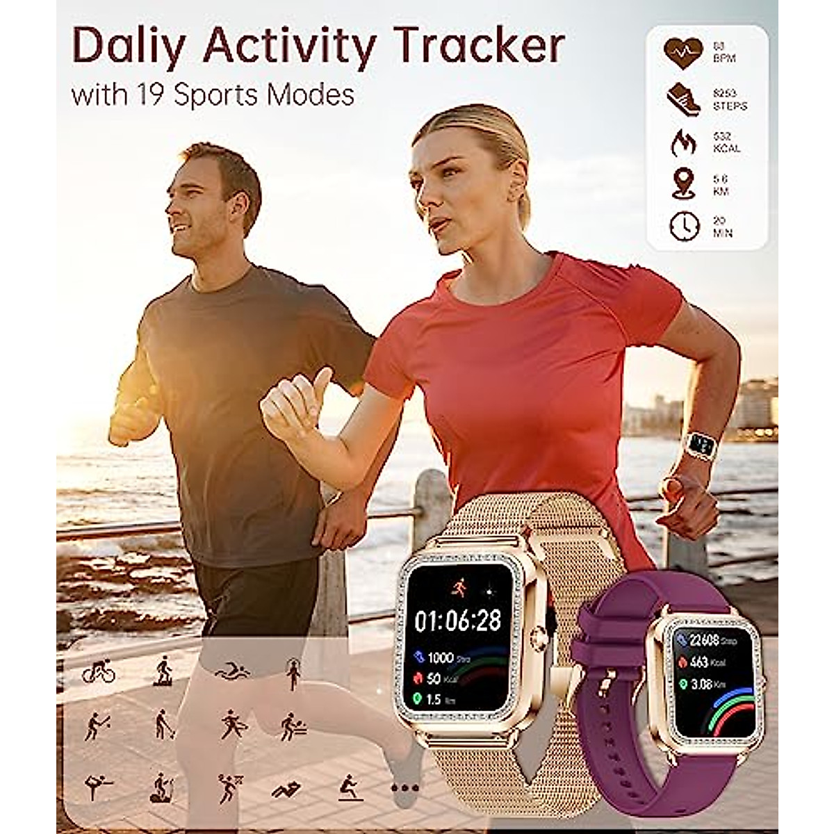 Smart Watch for Women(Answer/Make Calls) 1.59" Small Screen Fitness Tracker with Heart Rate Sleep Monitor Blood Oxygen Pedometer Calories DIY Dial 19 Sport Modes Smartwatch for iOS Android Phone