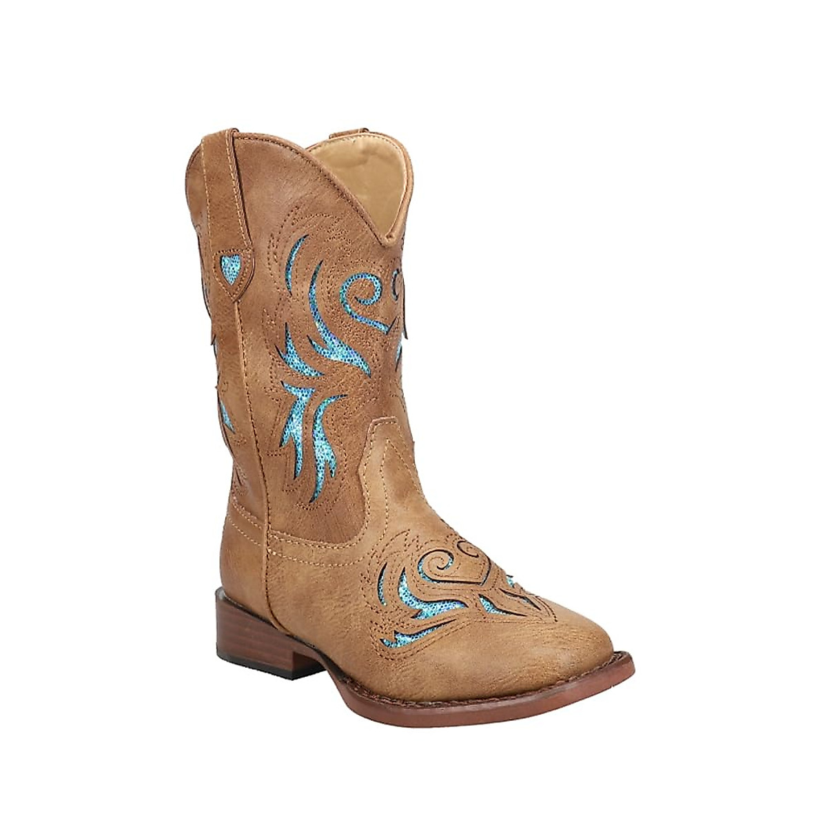 Roper Girls’ Glitter Breeze Western Boot – 9-1/4” Shaft - Square Toe Boots, Cowgirl Boots, Faux Leather Outsole & Padded Insole