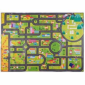 Nisorpa Car Rug 6.5×5 Ft, DIY Track Playmat Rug City Life Traffic Road Map Fun Carpet Area Rug, Player Car Rug for Playroom Bedroom Living Room Classroom